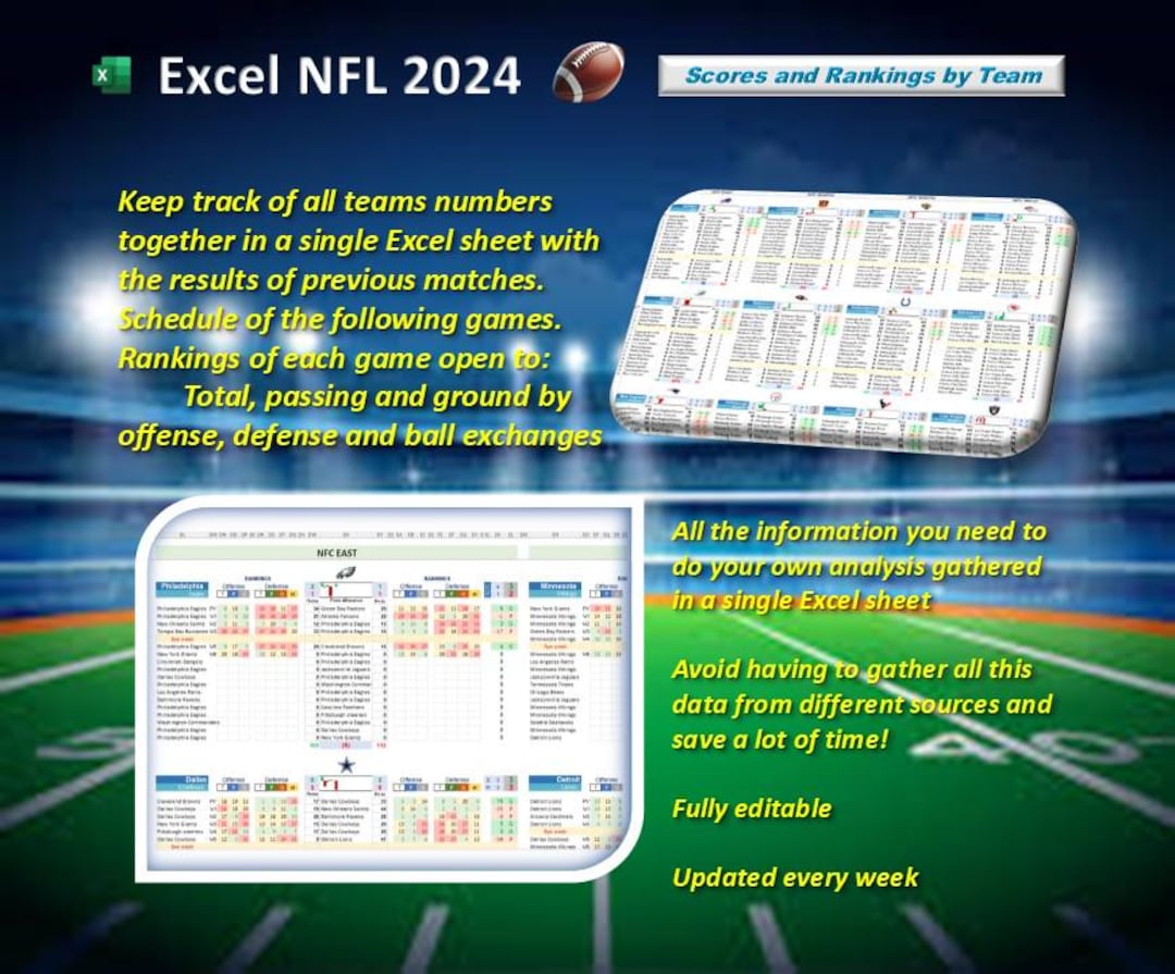 NFL, Excel, Scores, Rankings, Seguimiento Semanal, Plantilla, Template ...