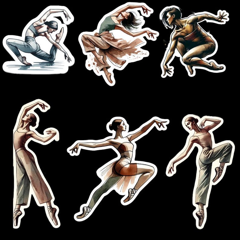 6 Digital Modern Dance Stickers | Elegant and Expressive Designs for ...