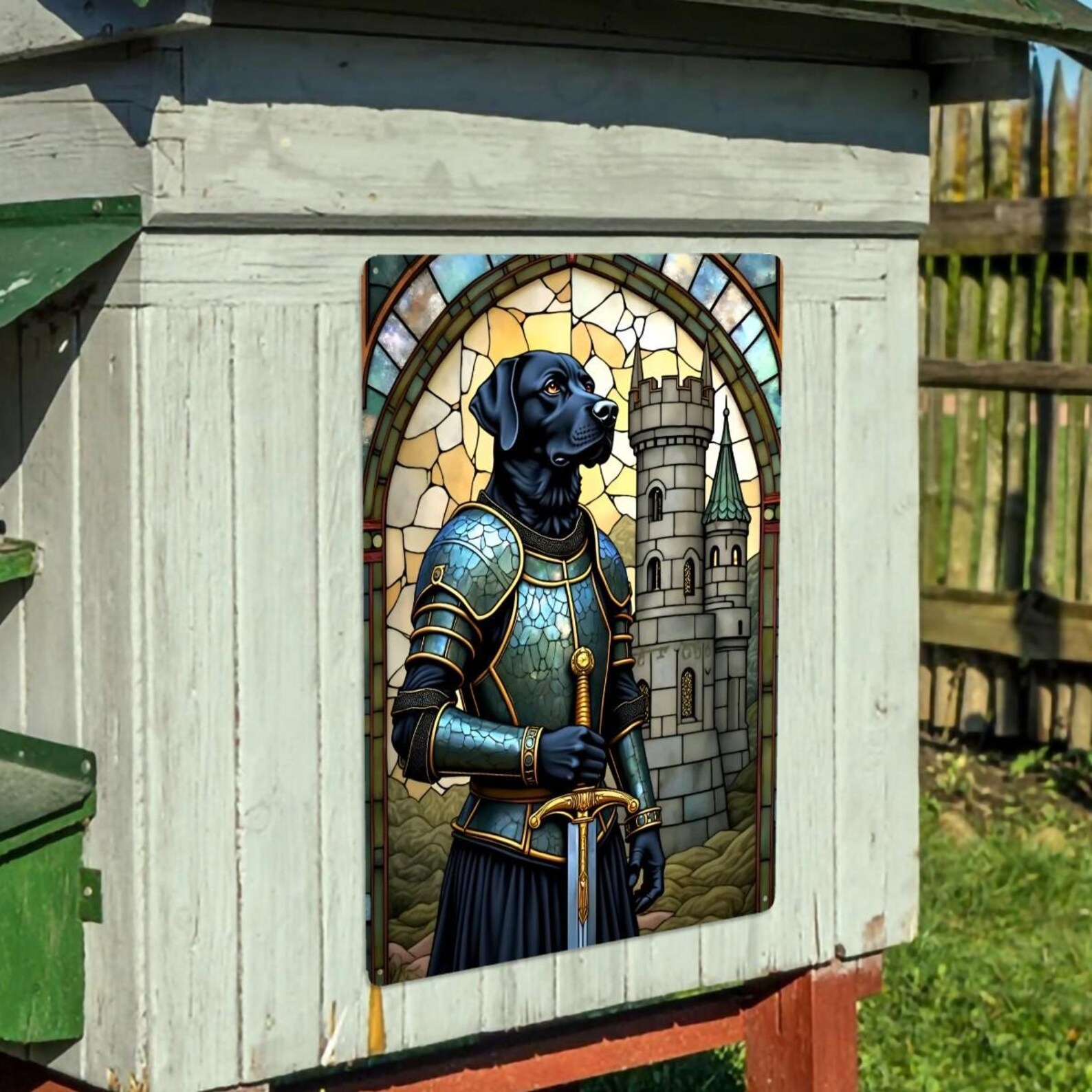 Black Lab Knight Tin Wall Art – Stained Glass Style Medieval Dog Decor ...