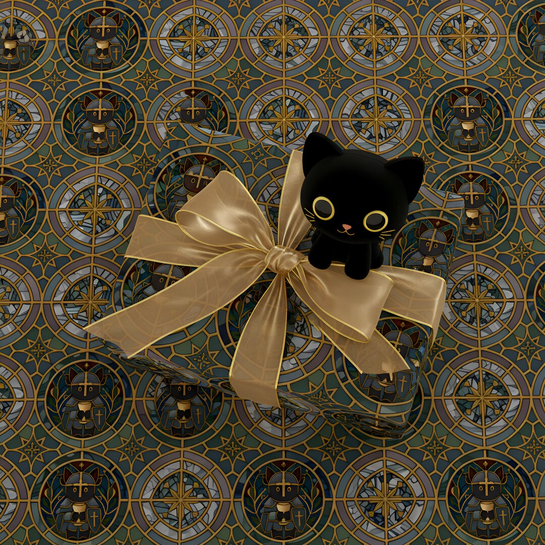 Funny Stained Glass Holy Grail Cats Wrapping Papers, Gift Wrap, Holiday ...