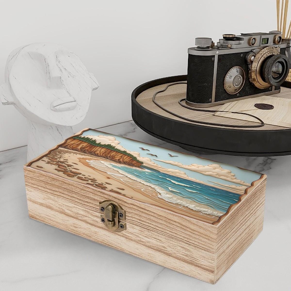 Scenic Ocean View Wood Keepsake Box – Coastal Cliffs and Waves With ...