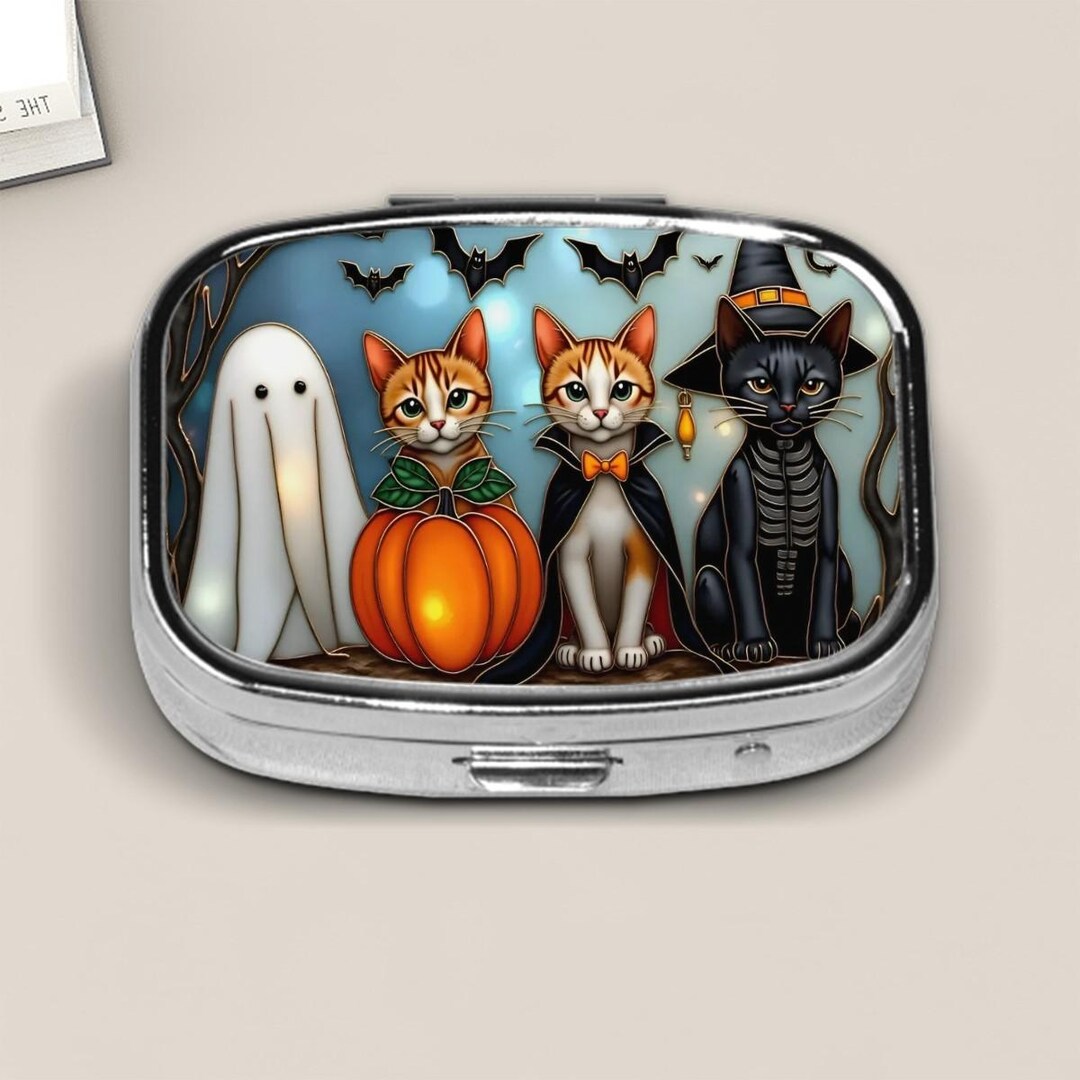 Halloween Cat Pill Box – Adorable Kittens in Ghost, Pumpkin, Witch, and ...