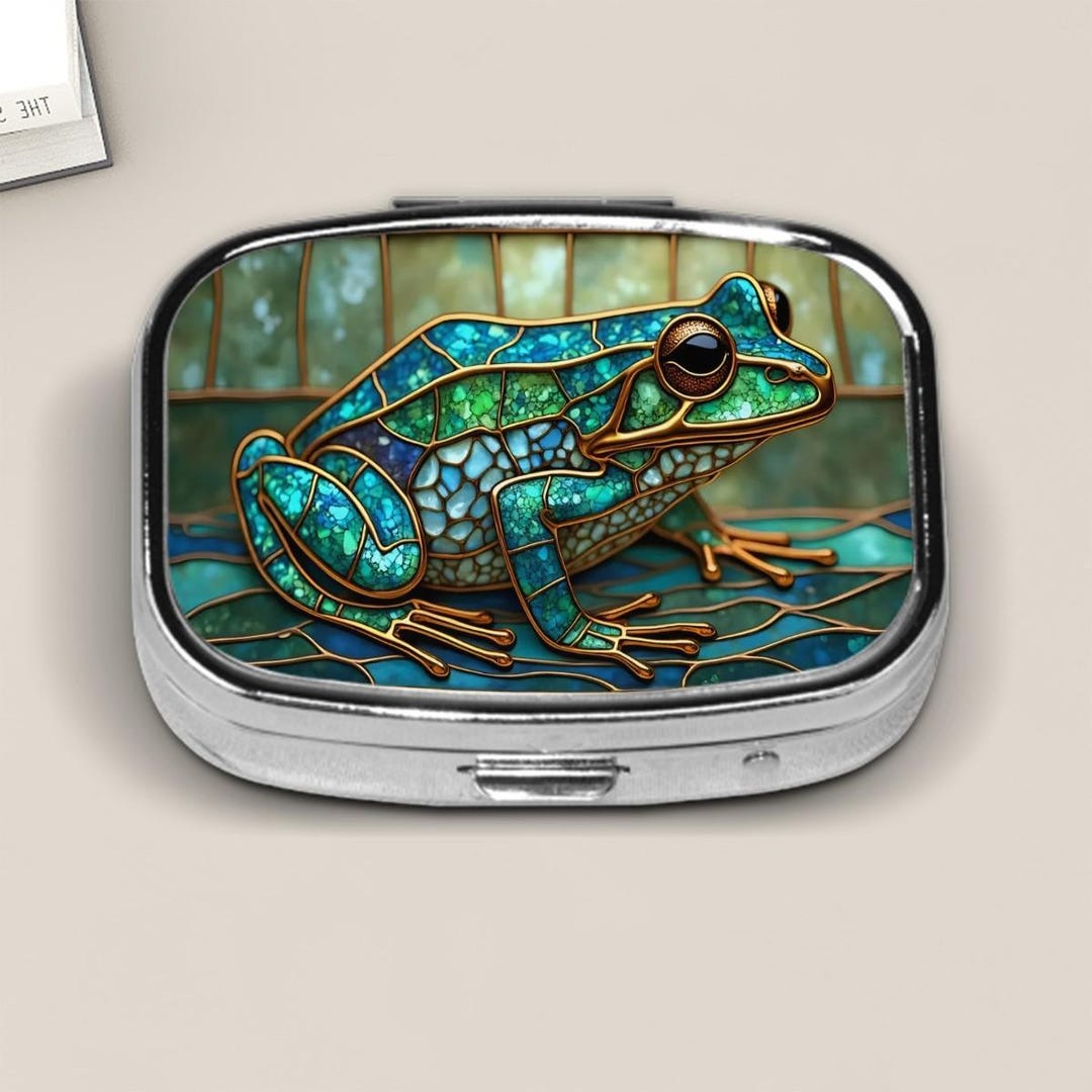Stained Glass Style (PRINT) Frog Pill Box – Vibrant Abalone Style Frog ...