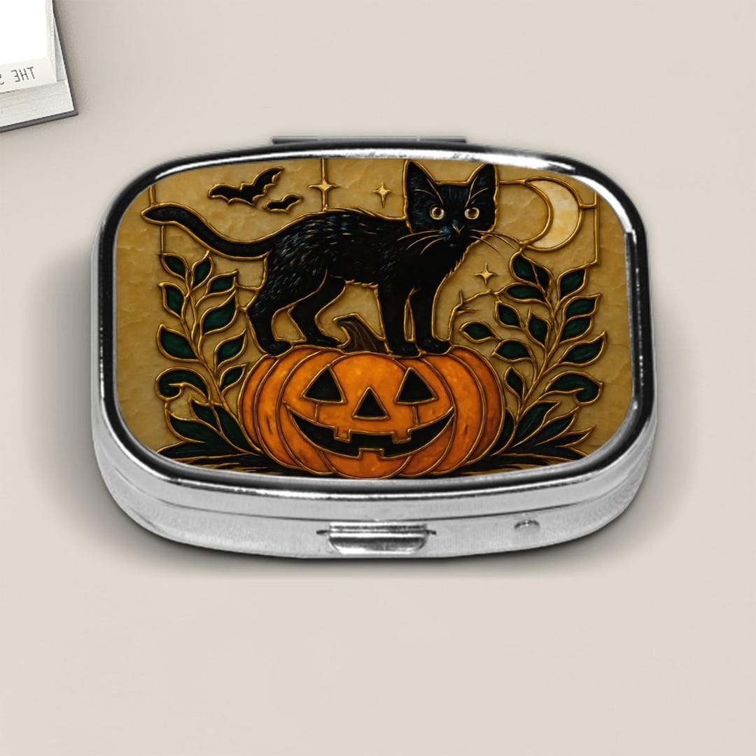 Halloween Black Cat Pill Box – Stained Glass Style (PRINT) Jack-o ...