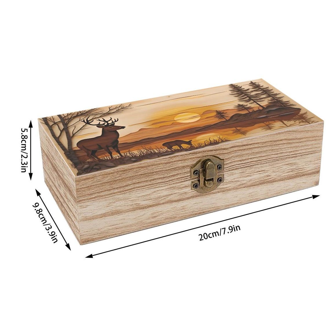 Deer and Fawn Wooden Keepsake Box – Rustic Forest Sunset Memory Box ...