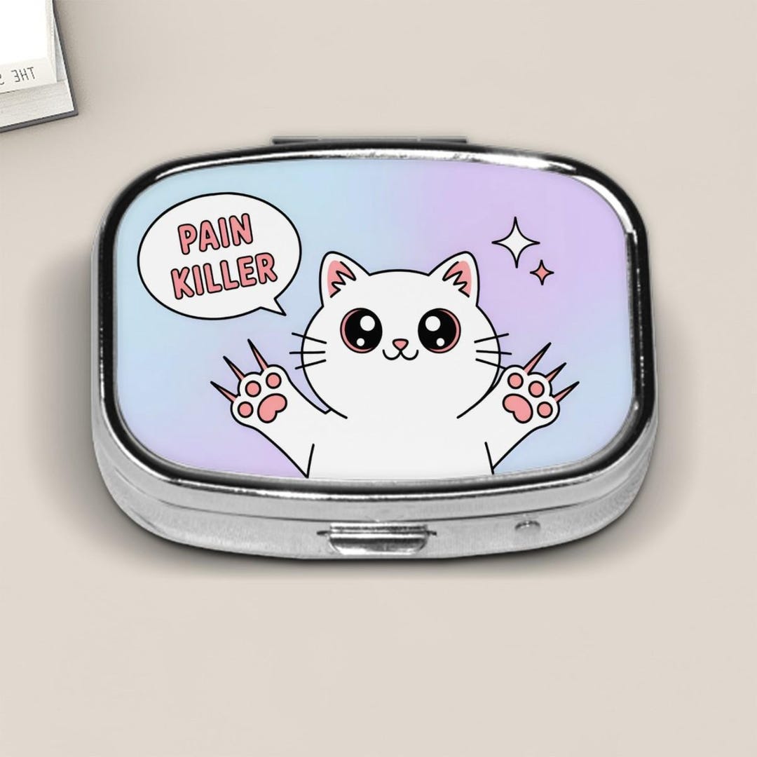 Cute "pain Killer" Cat Pill Box – Kawaii Funny Cat With Claws – Pastel ...