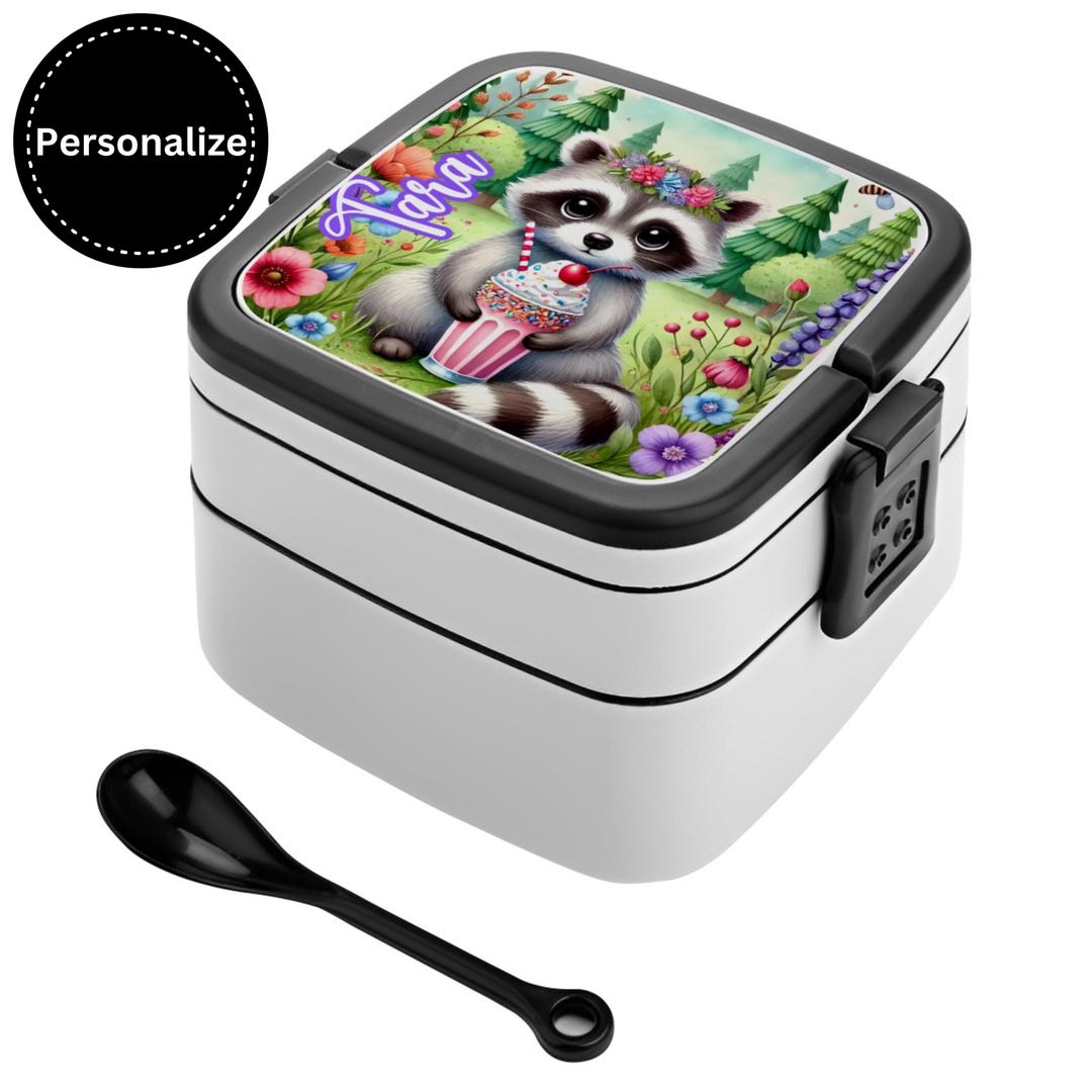 Custom Personalized Cute Raccoon With Milkshake Stackable Bento Box - Etsy