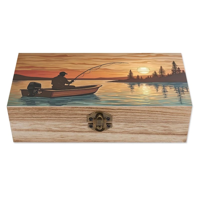 Fishing at Sunset Wooden Keepsake Box – Lake Scene Storage Box ...
