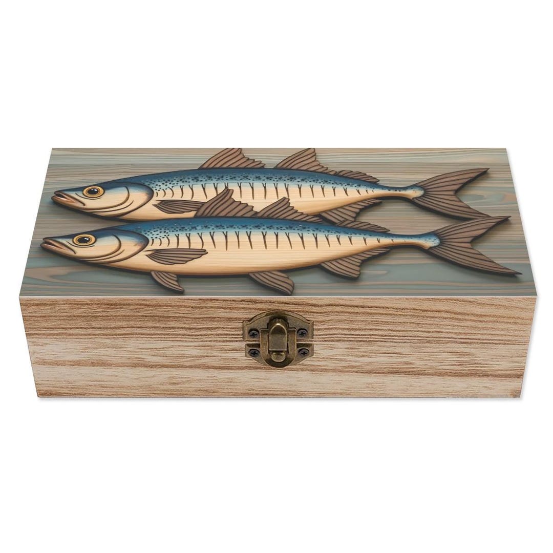Rustic Wood Box With Sardine Design – Fishing Gift, Coastal Decor ...