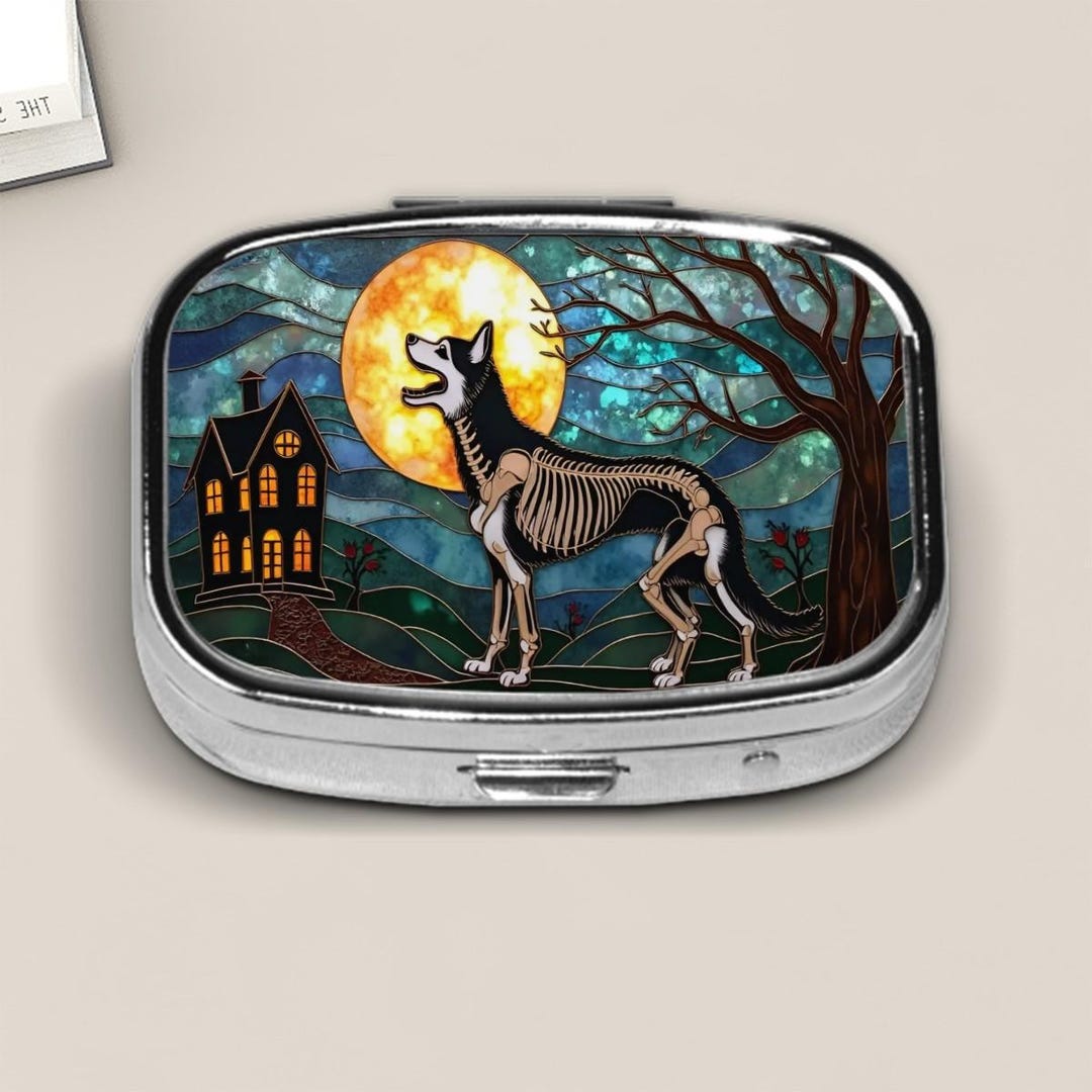 Stained Glass Style Husky Skeleton Pill Box – Gothic Husky Halloween ...
