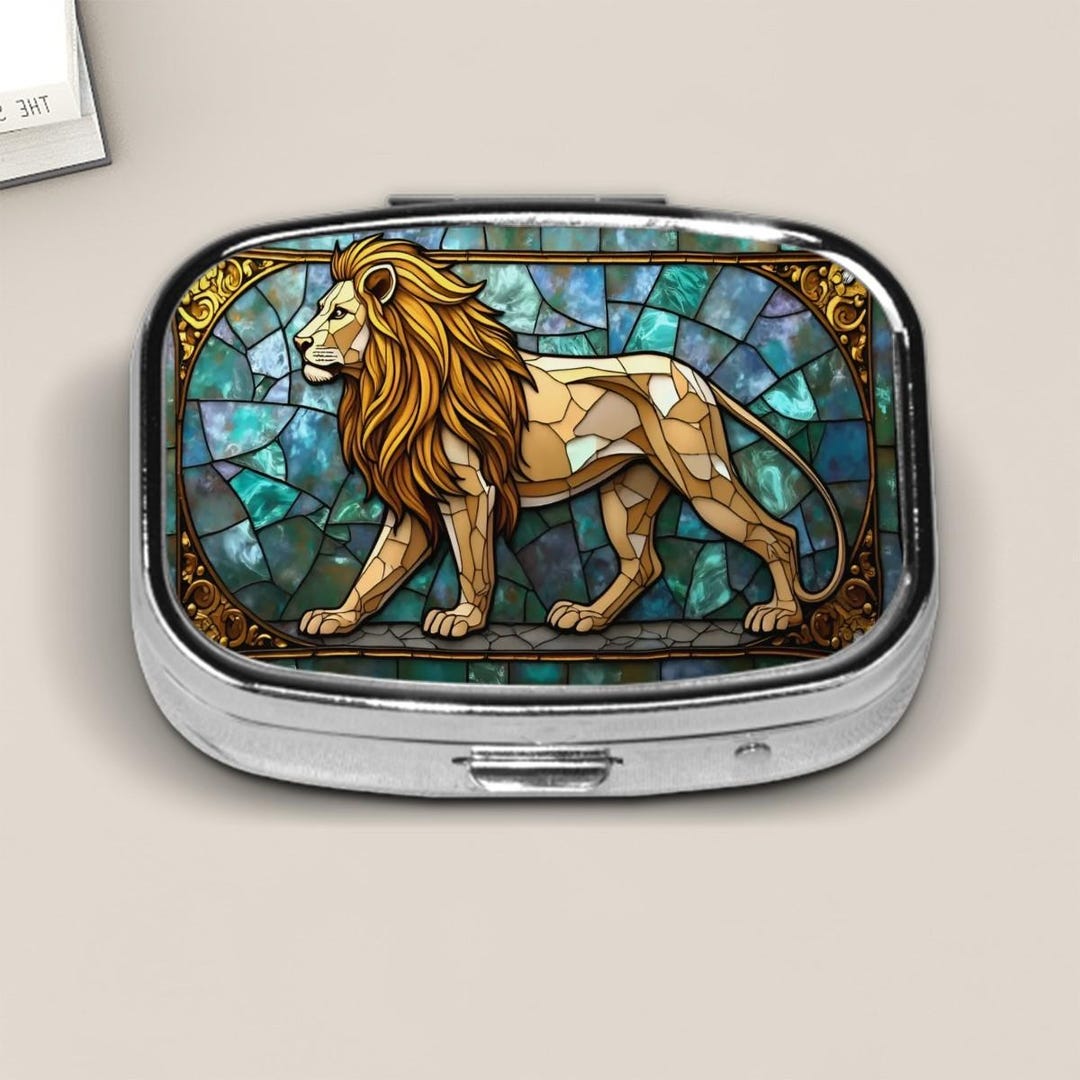 Stained Glass Style Lion Pill Box – Mosaic Style Lion With Abalone ...