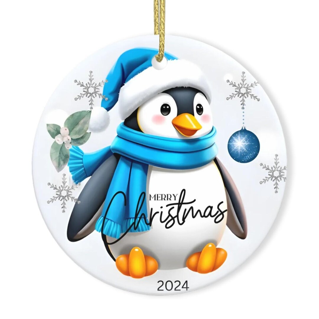 Personalized Christmas Penguin Round Shape Ceramic Ornaments Christmas ...