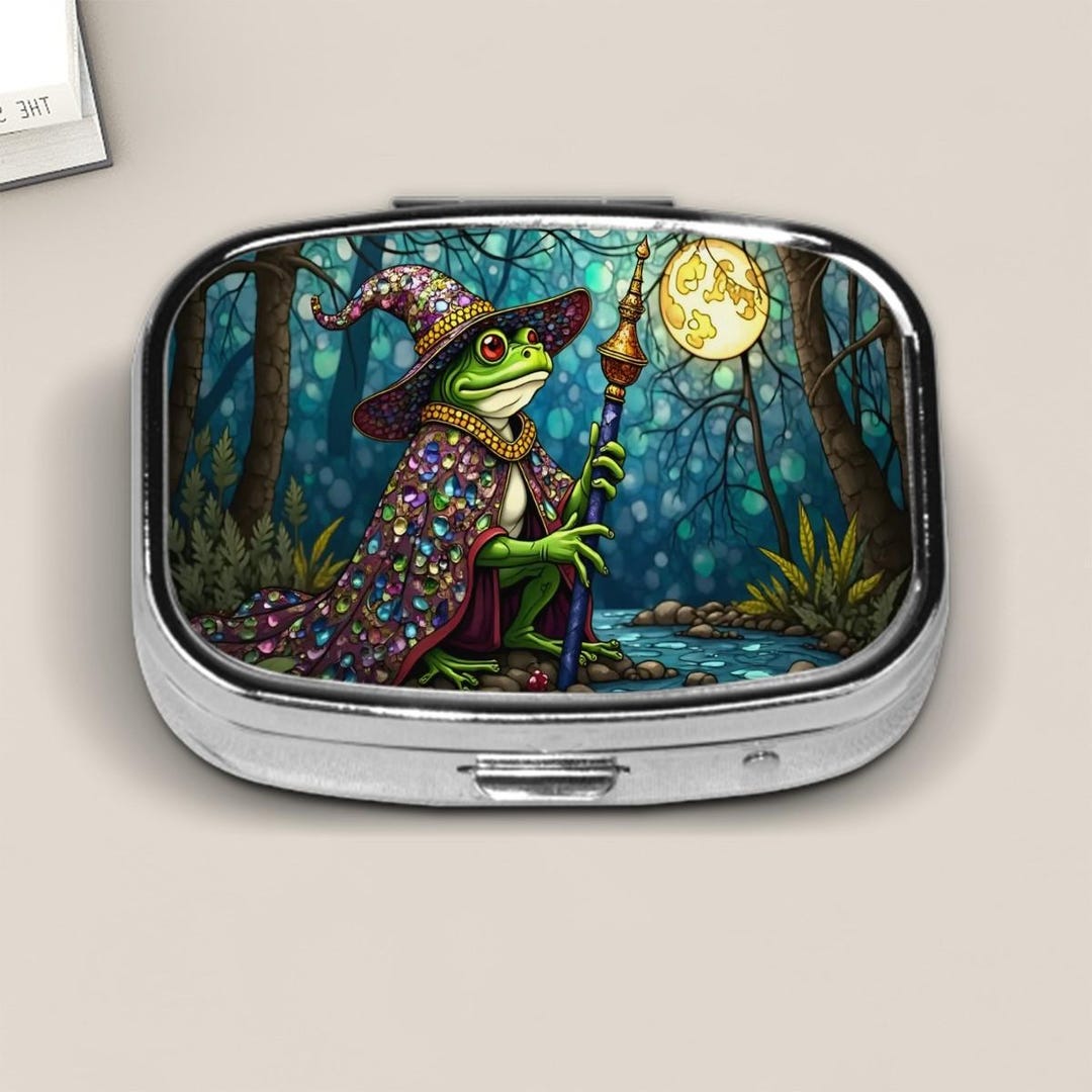 Whimsical Frog Wizard Pill Box – Fantasy Forest Toad With Gem Cloak and ...