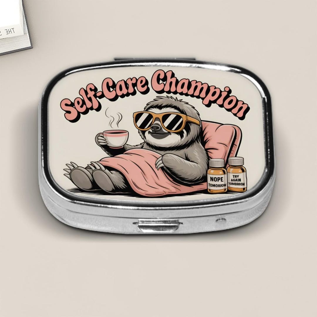 Funny Sloth Pill Box – “self-care Champion” Retro Medicine Case With ...