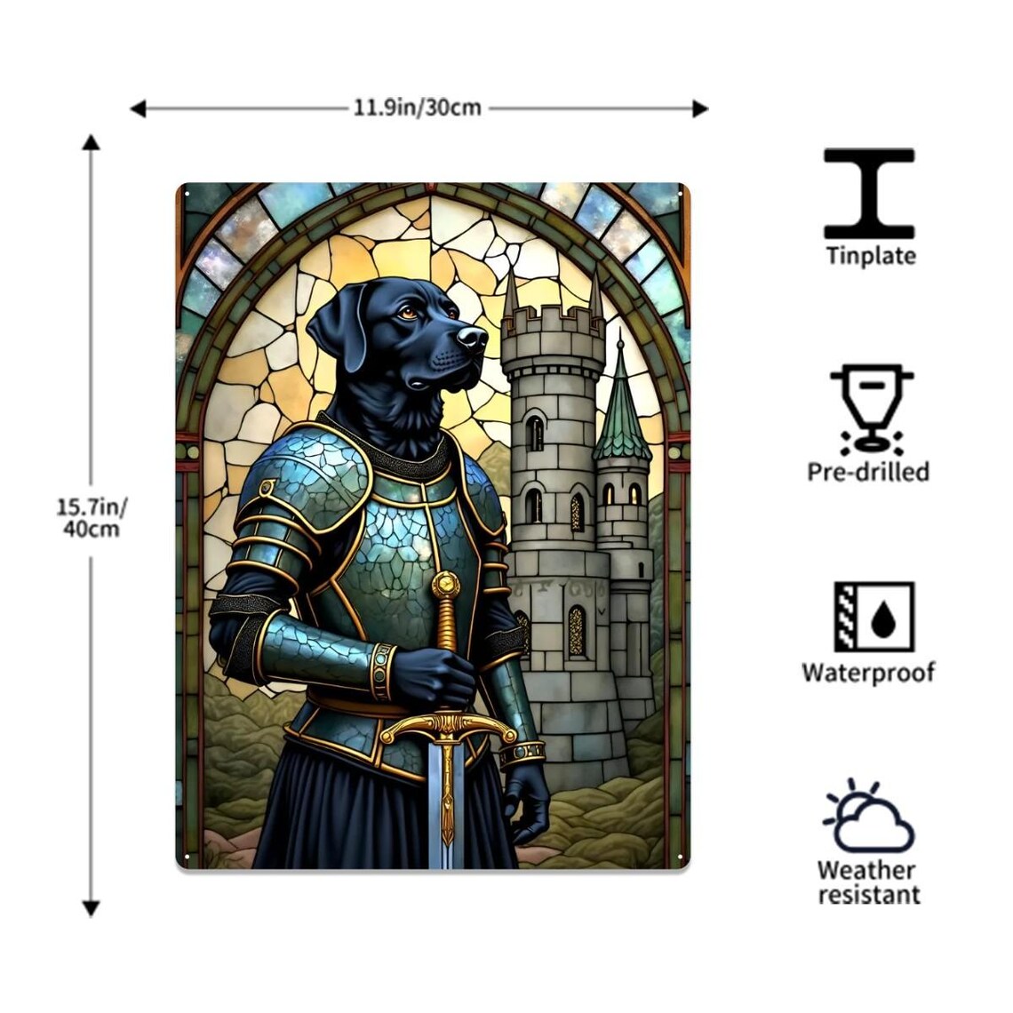 Black Lab Knight Tin Wall Art – Stained Glass Style Medieval Dog Decor ...