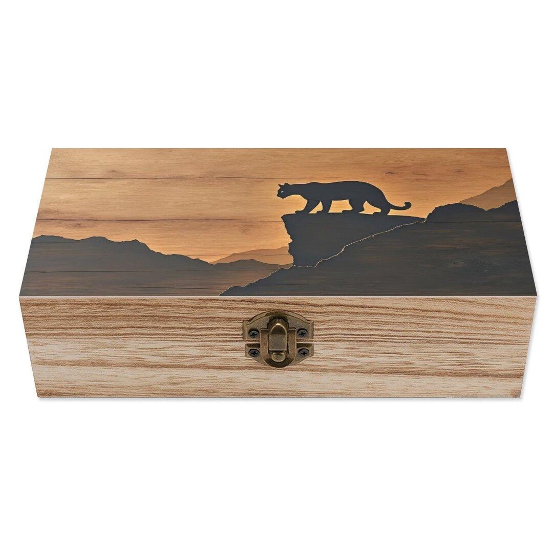 Cougar Wood Box – (PRINT) Mountain Sunset Keepsake Storage Chest ...