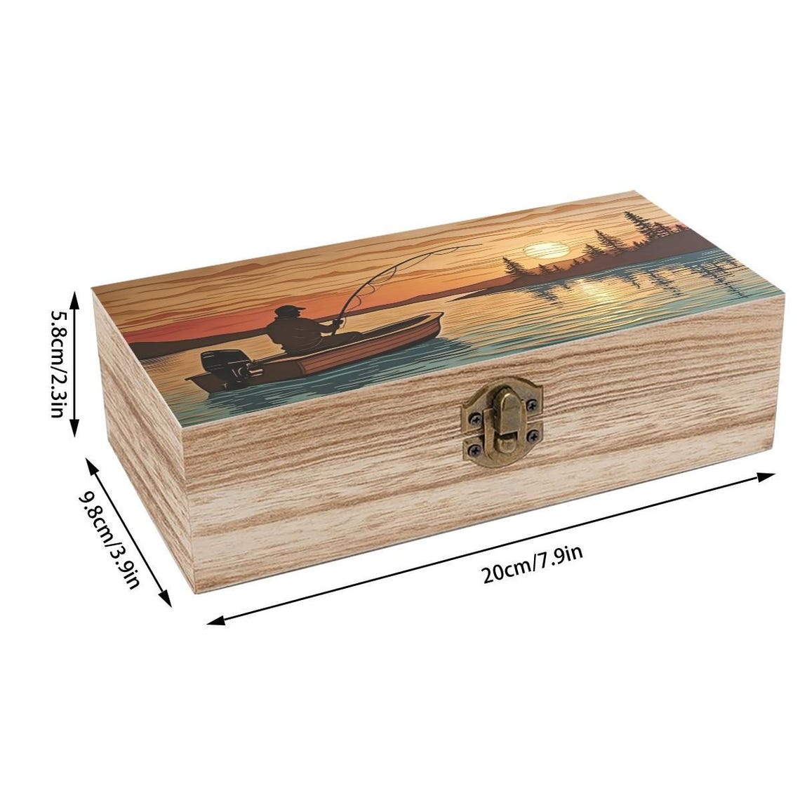 Fishing at Sunset Wooden Keepsake Box – Lake Scene Storage Box ...