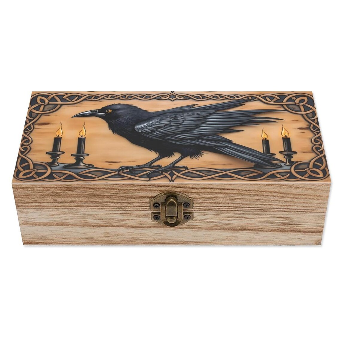 Gothic Raven Wooden Keepsake Box – Celtic Knot Candle Design – Crow ...