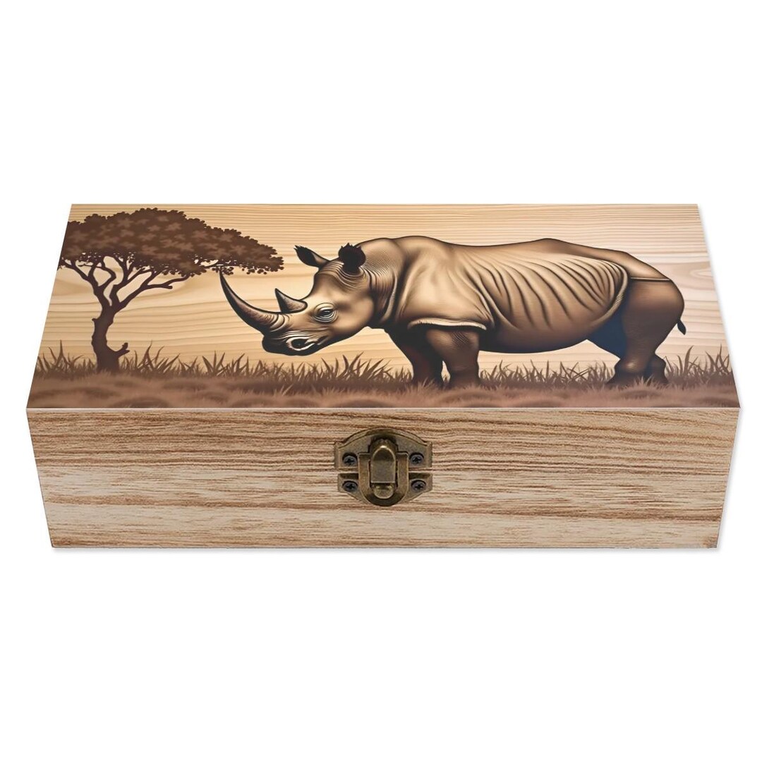Wooden Box With Rhinoceros Design – African Safari Wildlife Art Jewelry ...