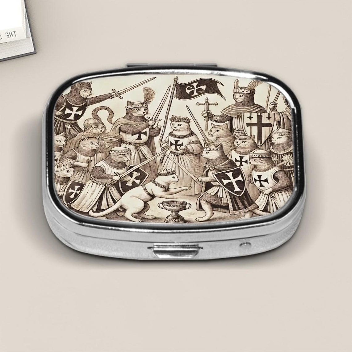 Medieval Cat Knights Pill Box – Vintage Crusader Cats and Dog Battle ...