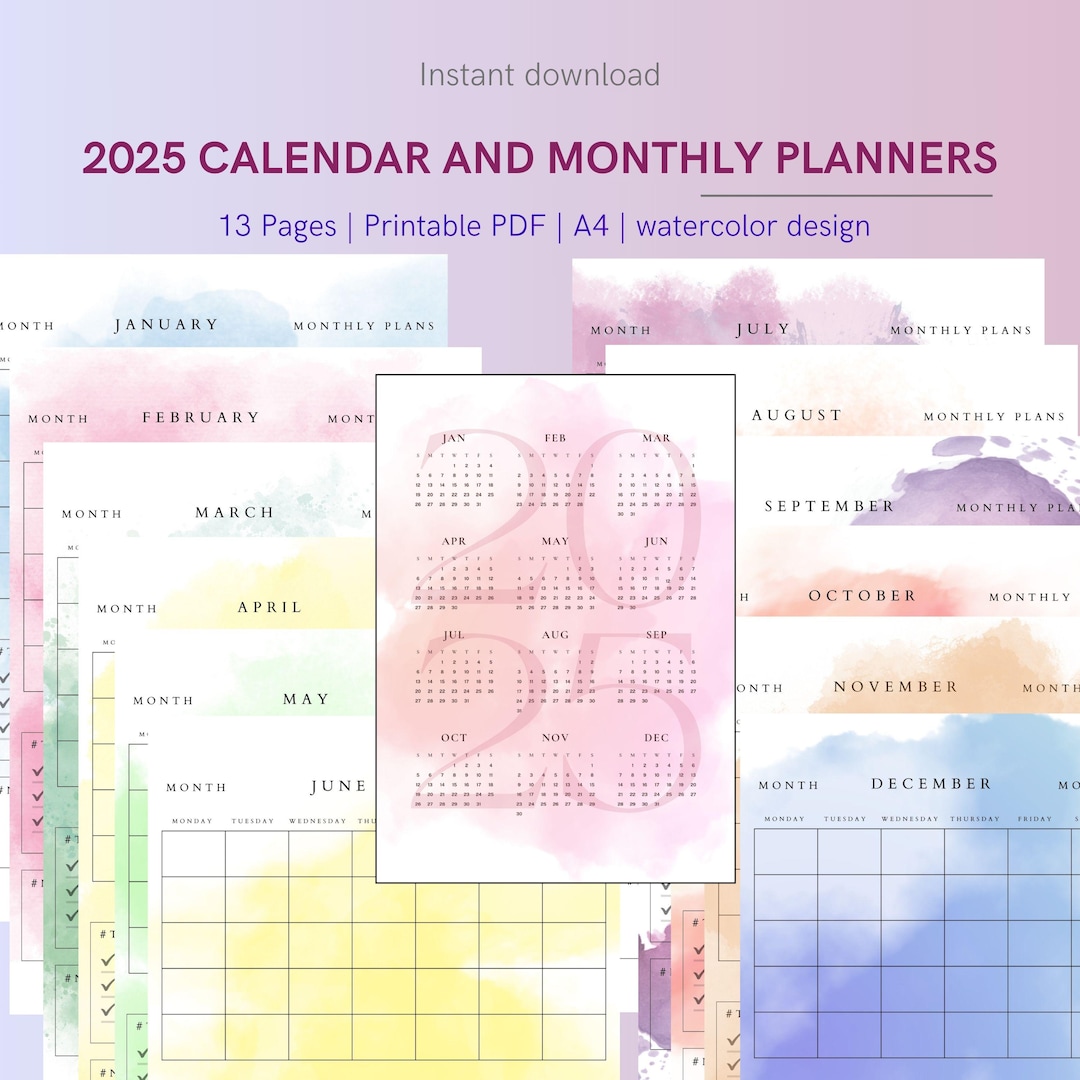 2025 Yearly Calendar & Undated Monthly Planners - Printable PDF | A4 ...