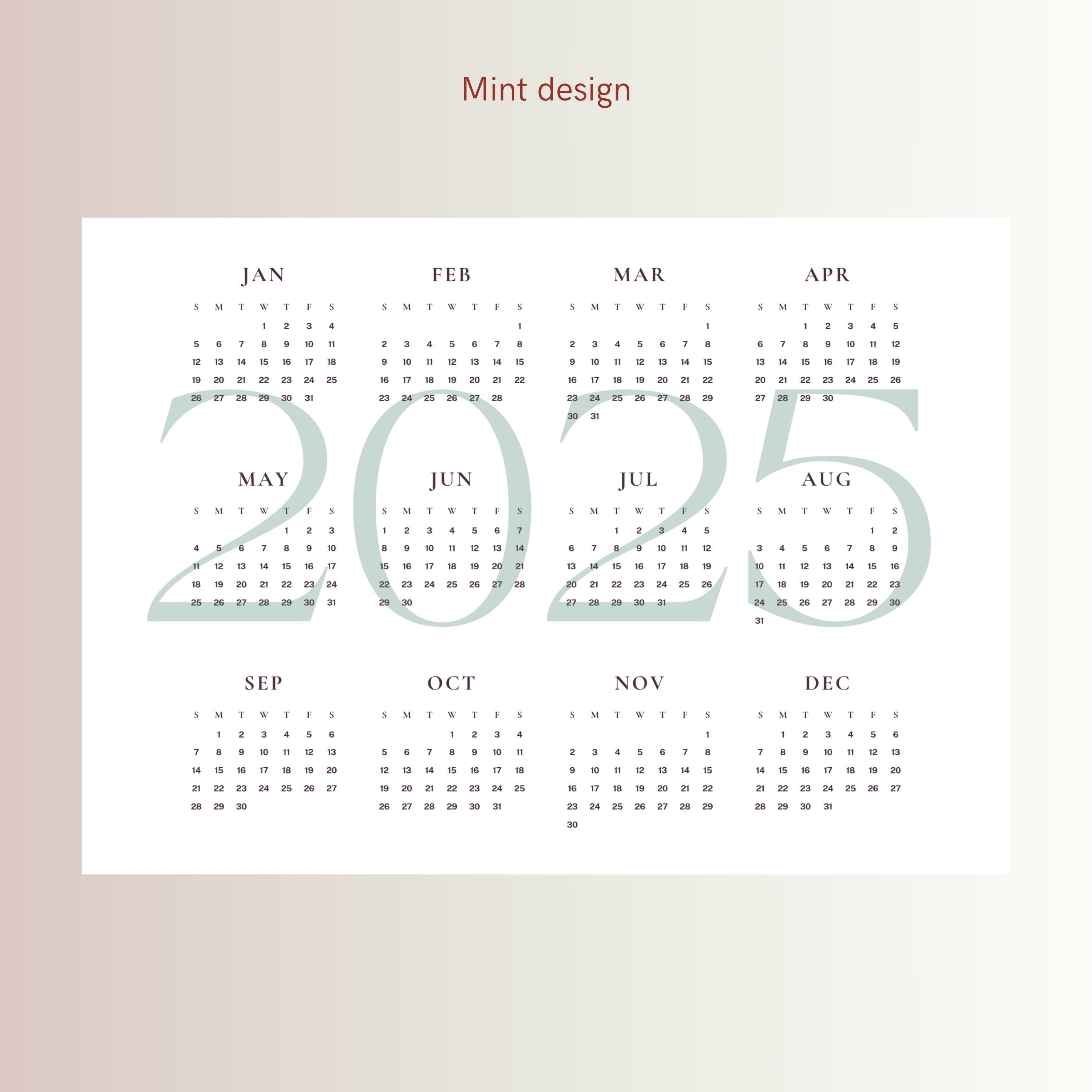 Minimalist 2025 Yearly Calendar - Printable PDF | A4 | Landscape ...
