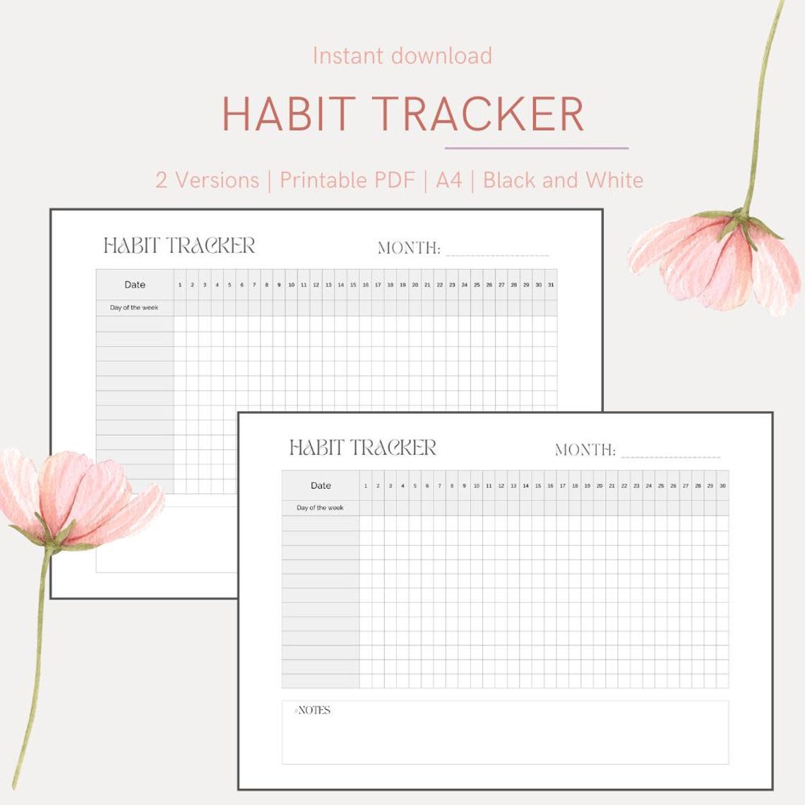 Minimalist Habit Tracker Printable Monthly Habit Tracker Printable A4 ...