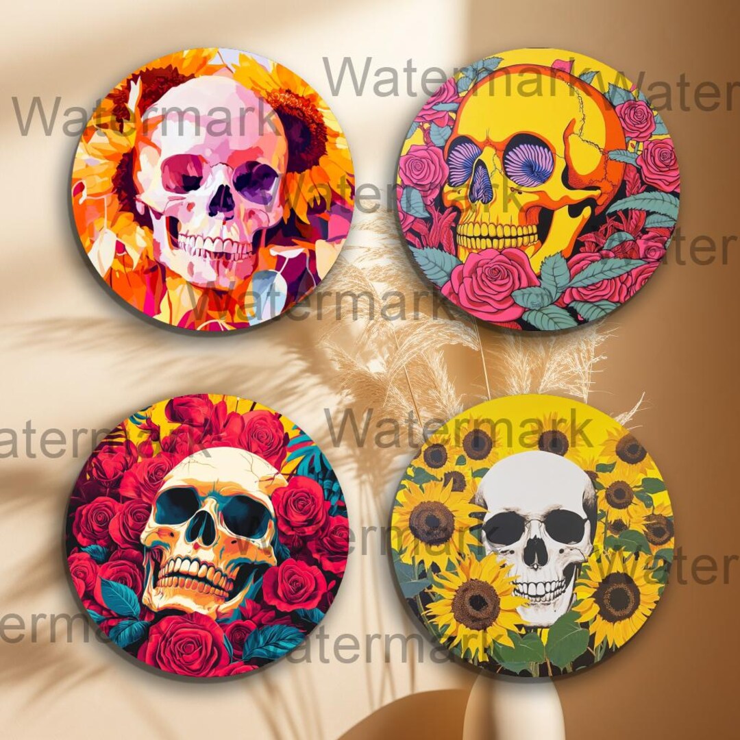 Skull Car Coaster Sublimation Design PNG, Car Coaster Designs, Round ...
