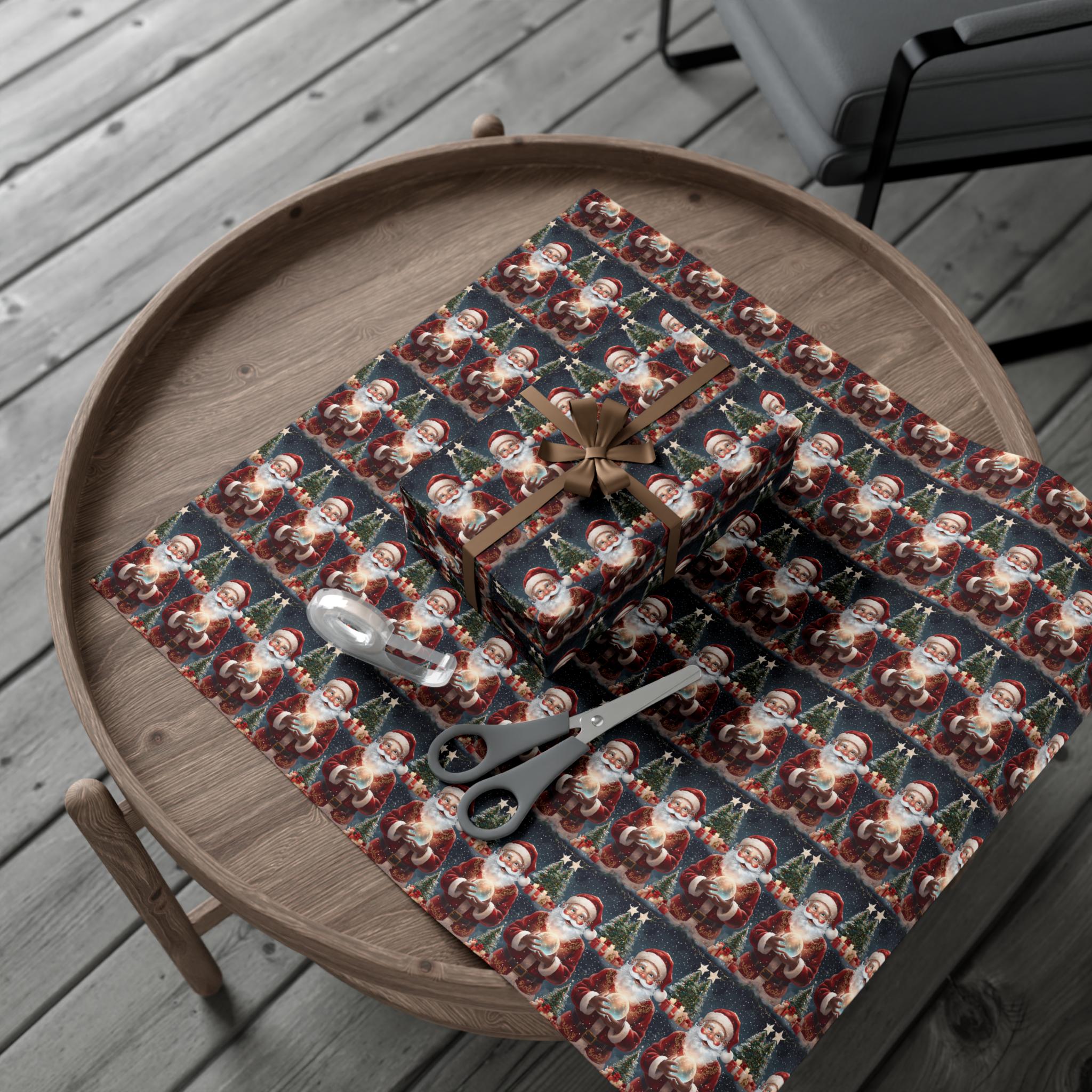 Santa Wrapping Paper, Glowing Globe Christmas Wrap,unique Xmas Wrap ...