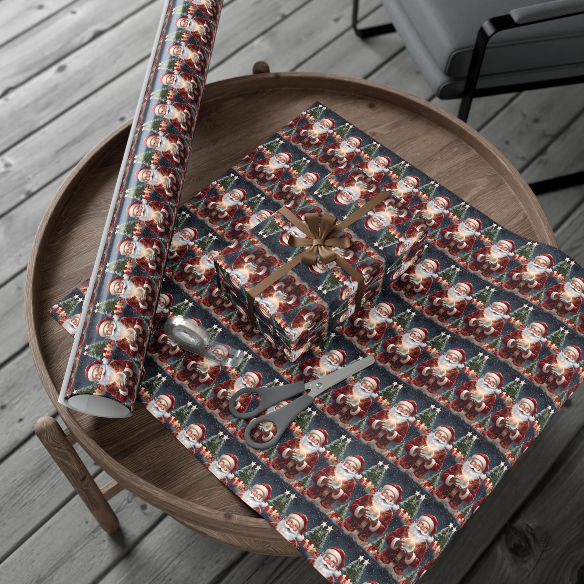 Santa Wrapping Paper, Glowing Globe Christmas Wrap,unique Xmas Wrap ...