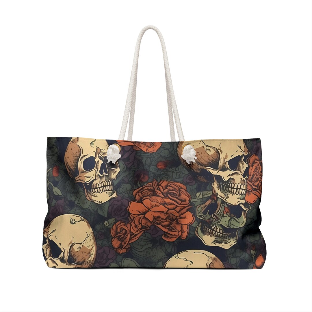 Orange Rose Skull Weekender Bag Turquoise - Etsy
