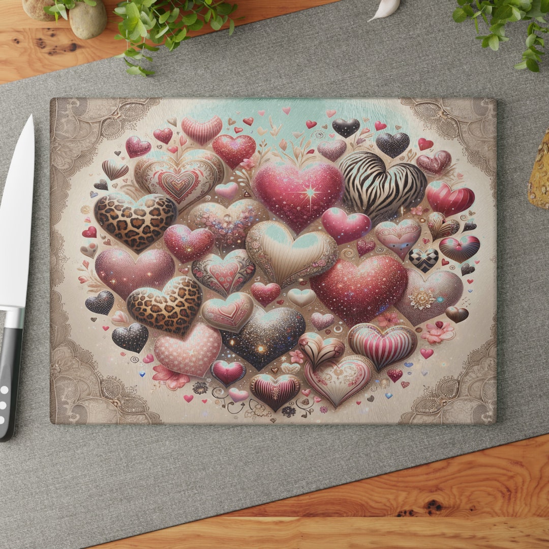 Jungle Animal Heart Shaped Heart Valentine Glass Cutting Board - Etsy