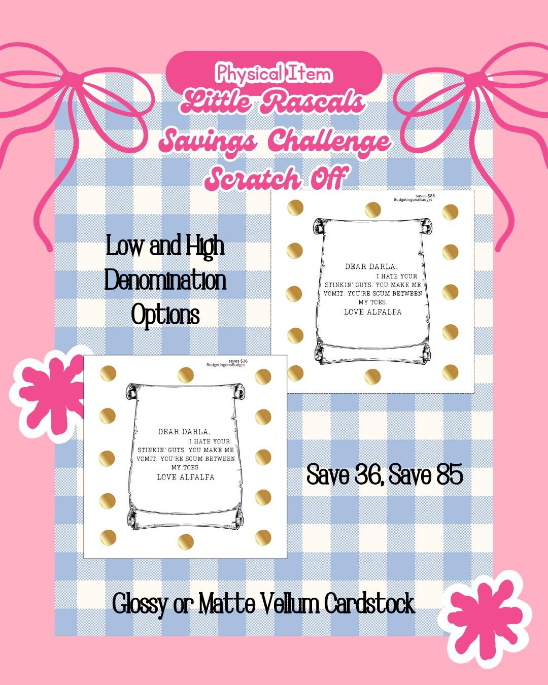 The Little Rascals "dear Darla" Scratch off Savings Challenge - Etsy