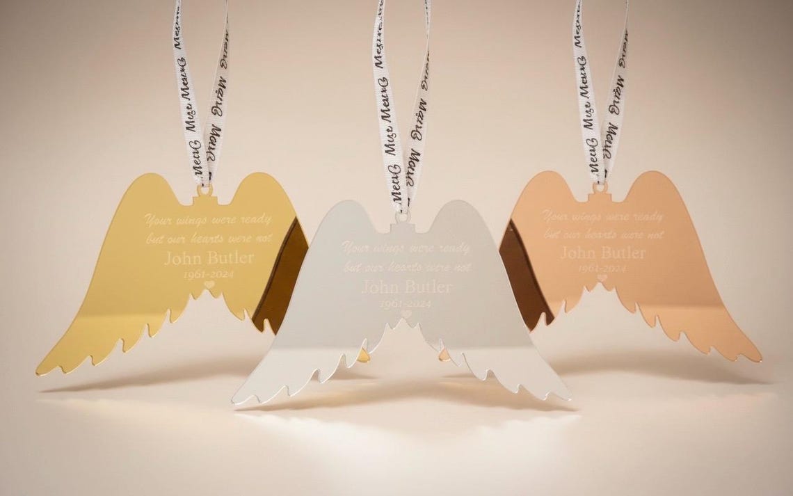 Personalized Memorial Angel Wings Ornament | Acrylic Christmas Keepsake ...