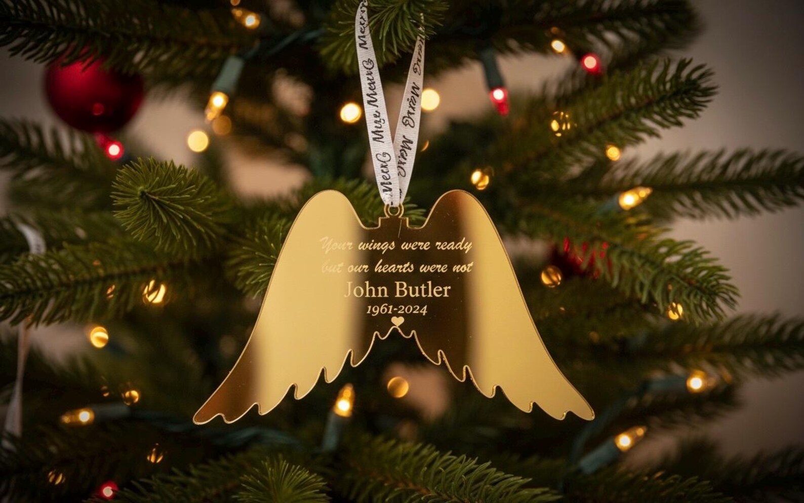 Personalized Memorial Angel Wings Ornament | Acrylic Christmas Keepsake ...
