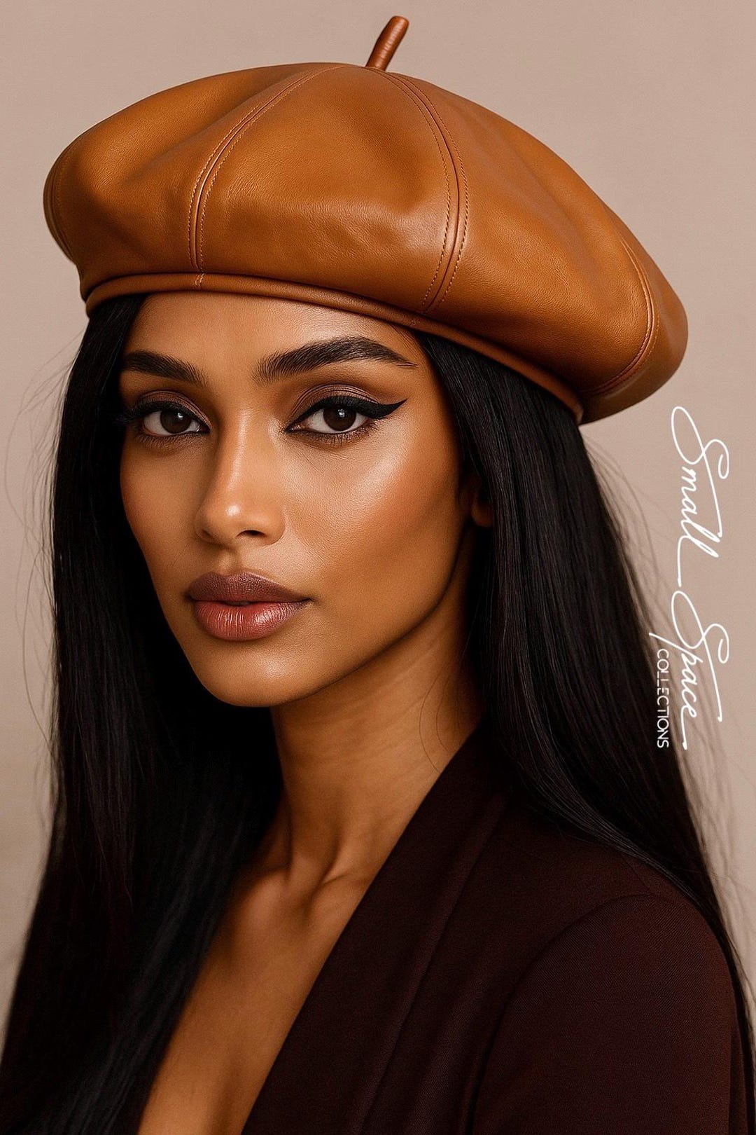 Camel Vegan Leather Beret | Unisex French Beret With A Band in Classic ...