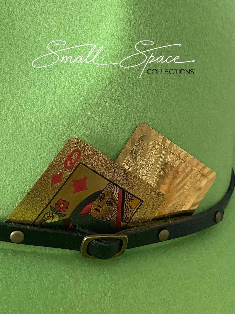 Custom Lime Green Felt Fedora: 24k Gold Poker Cards & Black Band ...