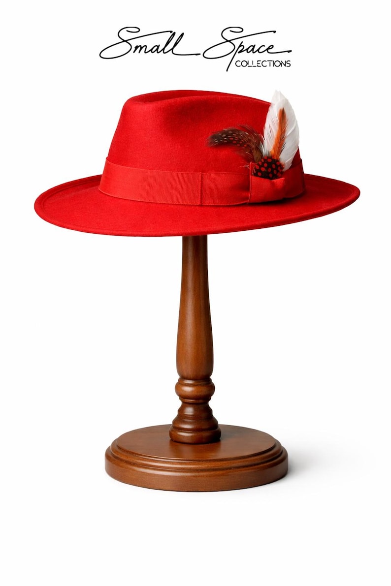 Red Felt Fedora Hat With Feather | Personalized Unisex Hat for Derby ...