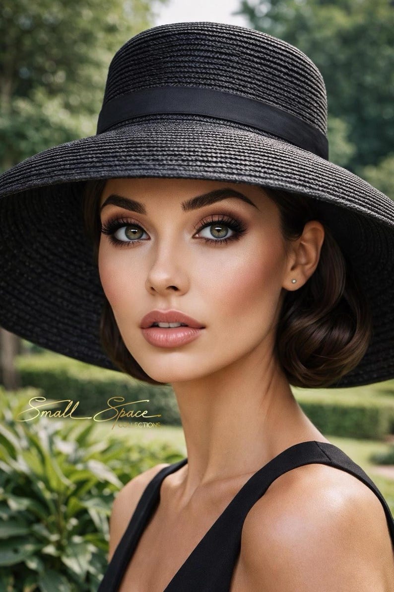 Wide Brim Lampshade Bell Shaped Straw Hat in Black | Personalize | Bell ...