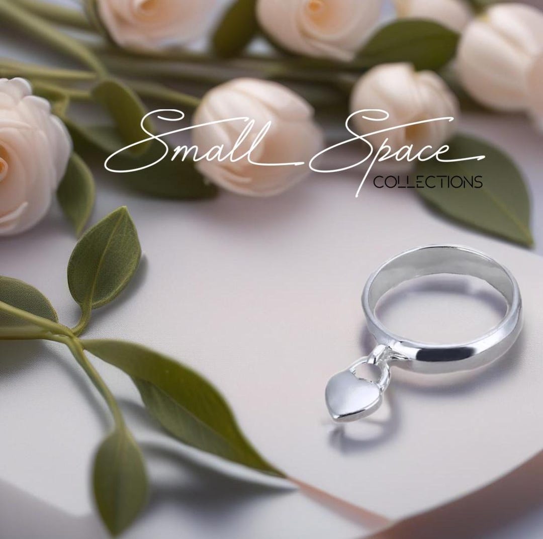 Heart Charm Ring | Silver Heart Ring | Heart Dangle Ring | Charm Ring ...