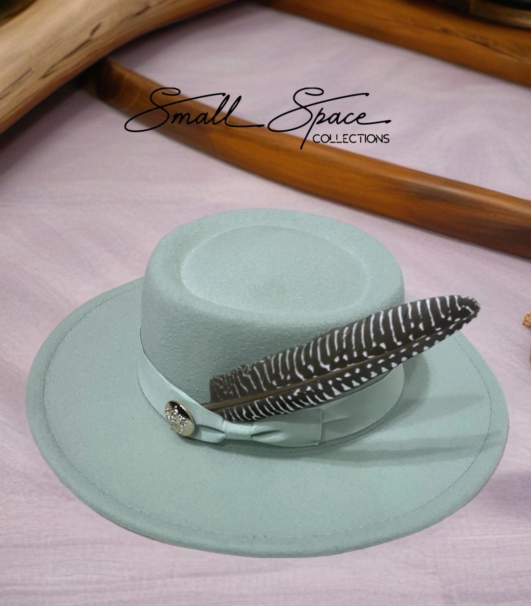 Mint Green Felt Wide Brim Hat With Feather & Button | Options in ...