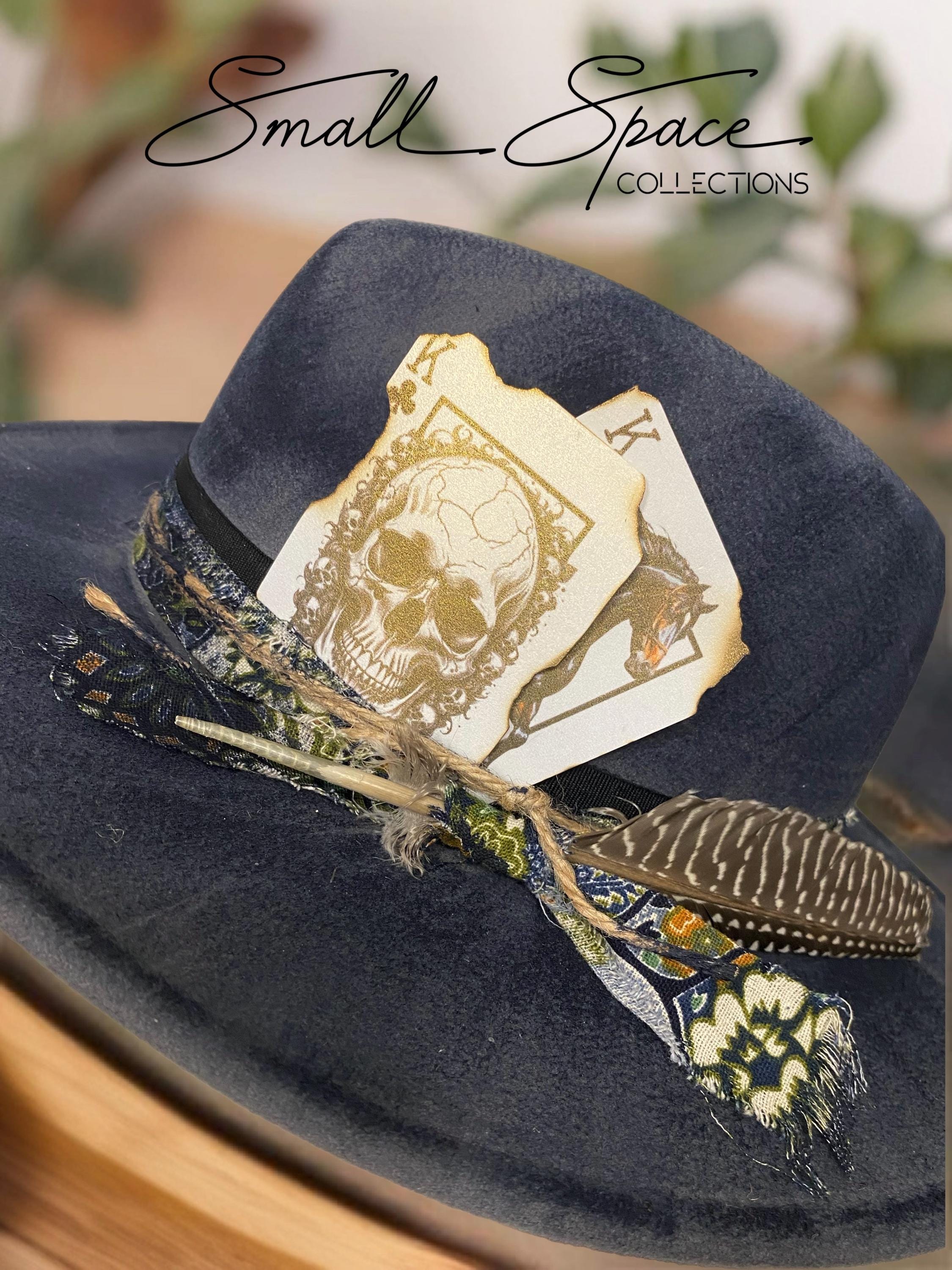 Custom Hand-painted Navy and Gray Felt Cowboy Fedora | Burned Pearlized ...