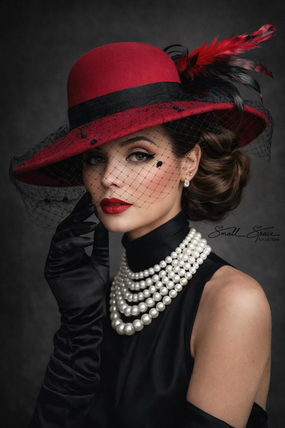Crimson Wool Felt Wide Brim Bowler Hat: Net Veil & Floral Derby| Black ...