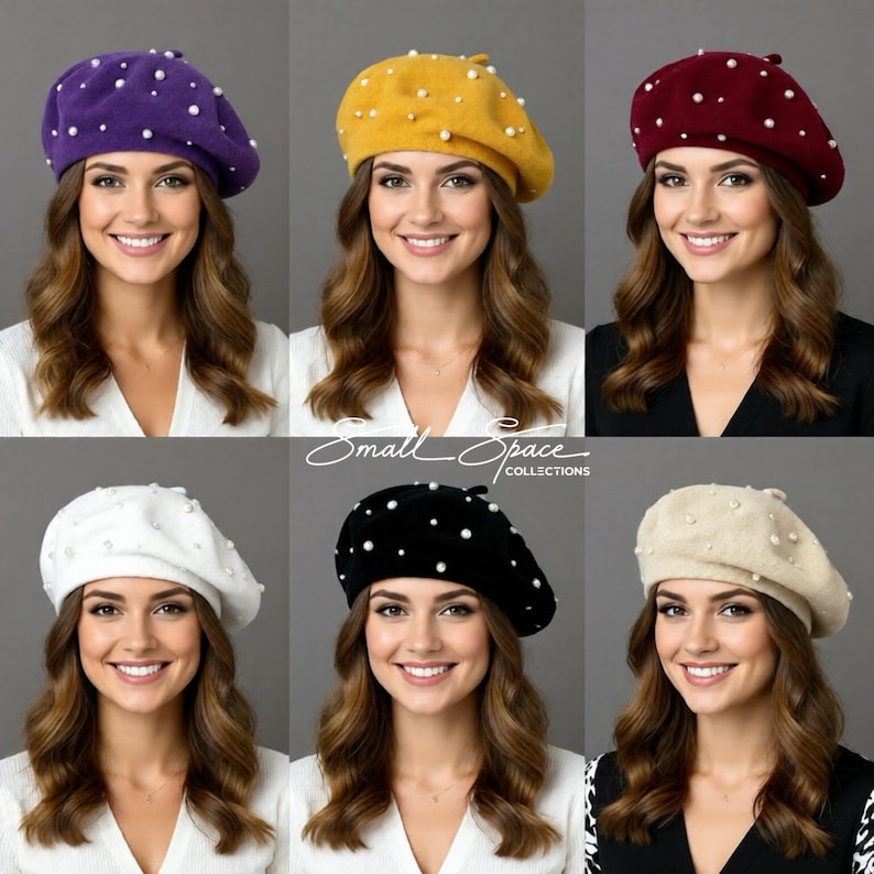 80% Wool Beret in Burgundy, off White, Black, Yellow, White, Purple, or ...
