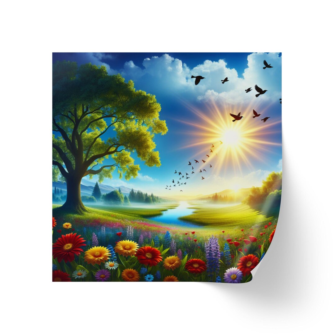 Beautiful Nature Scene Square Sticker Label Rolls, Scenic Stickers ...