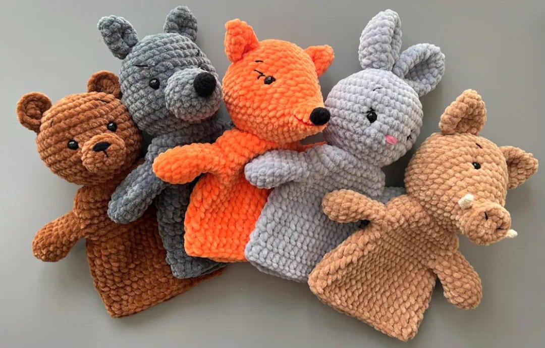 Five-in-one Crochet Animal Hand Puppet Patterns, Toys for Puppet ...