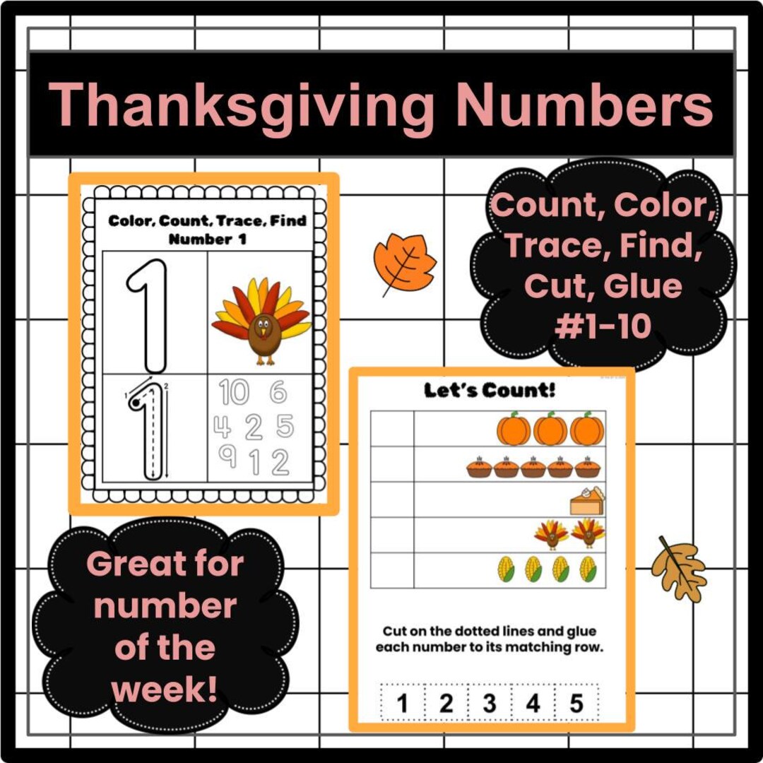 THANKSGIVING NUMBERS 1-10 Count, Color, Trace, Find, Cut, Glue - Etsy