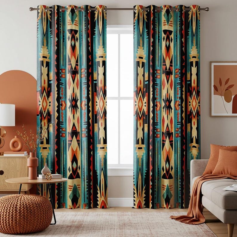 Southwestern Aztec Curtains, Bold Tribal Print Drapes, Rustic Western ...