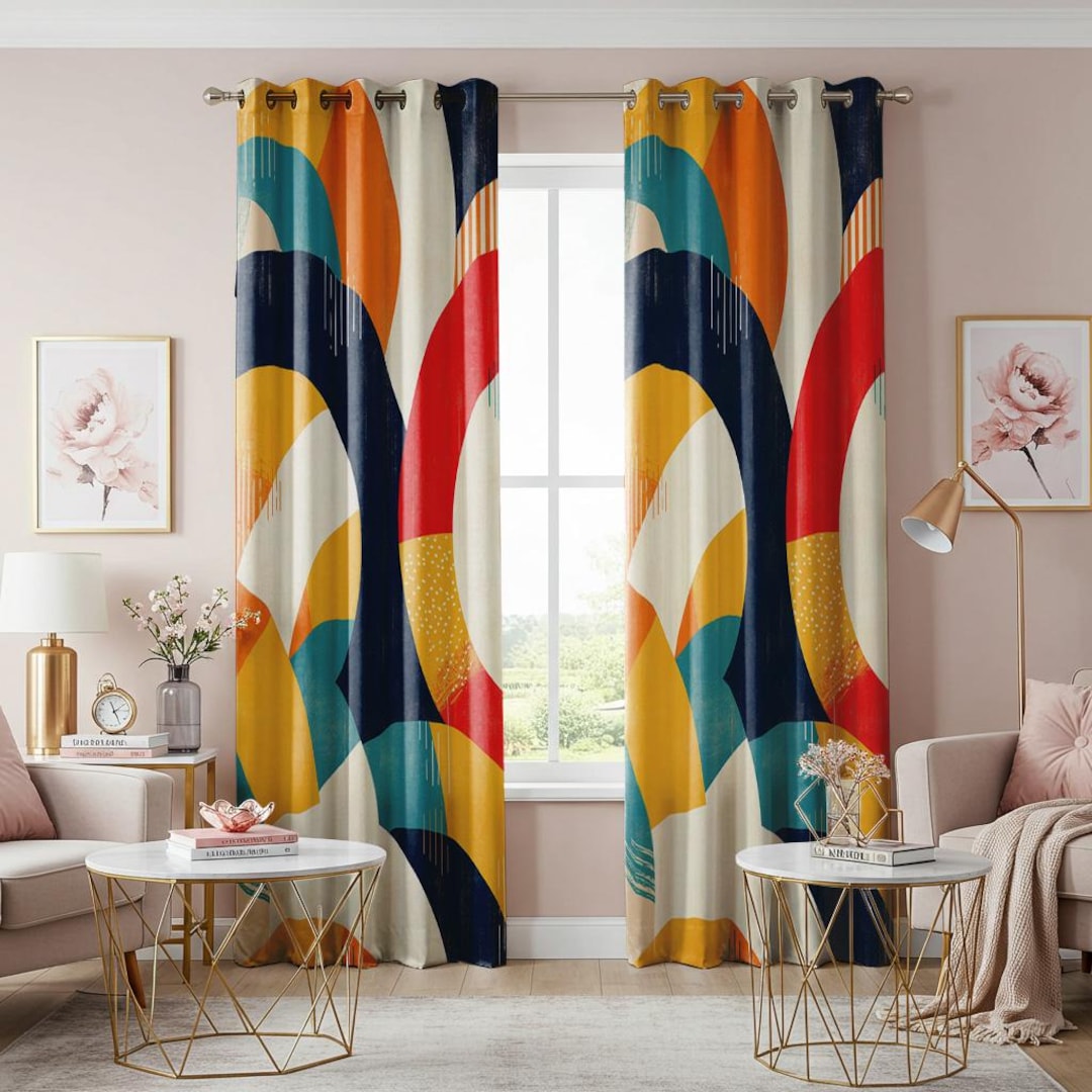 Bold Abstract Curtain, Vibrant Multicolor Drape Panel, Contemporary ...