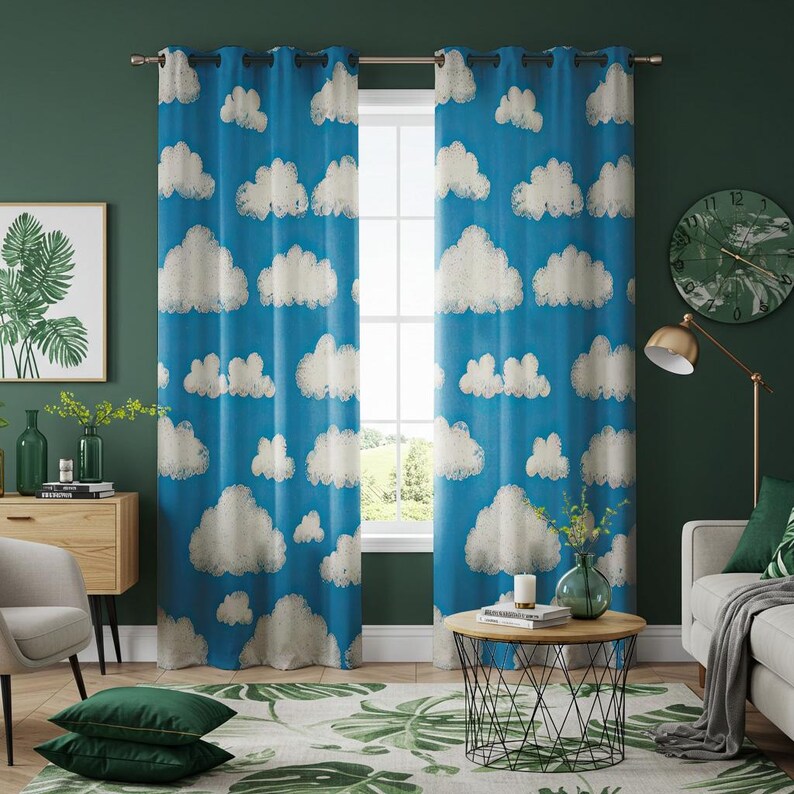 Blue Cloud Curtains, Sky Theme Drapes for Kids Bedroom or Nursery ...